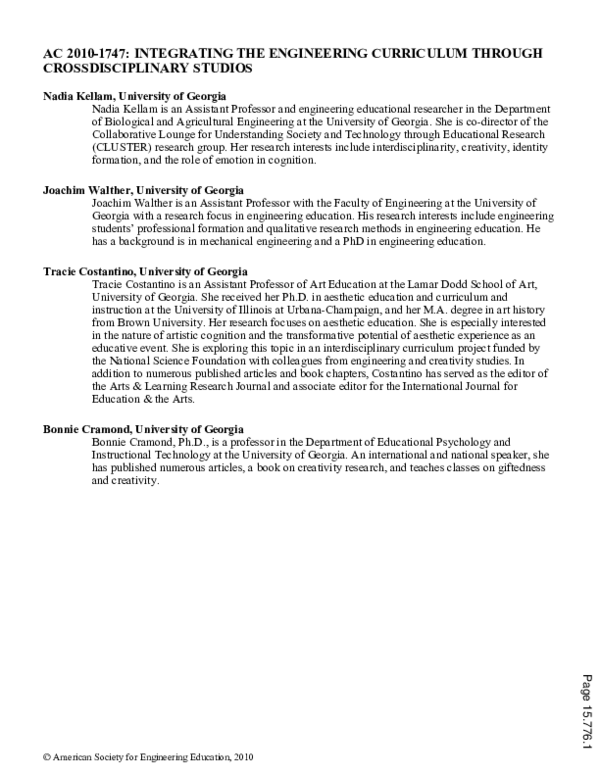 (PDF) Integrating The Engineering Curriculum Through Crossdisciplinary ...