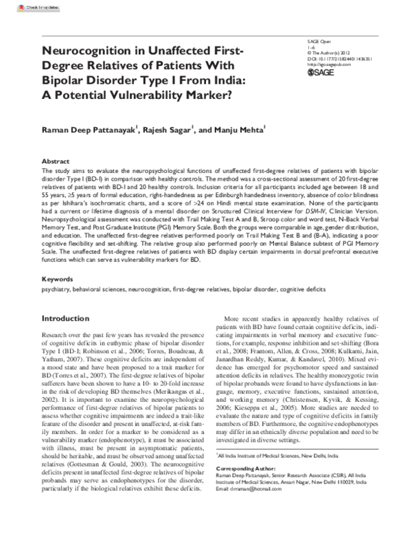 (PDF) Neurocognition in Unaffected First-Degree Relatives of Patients ...