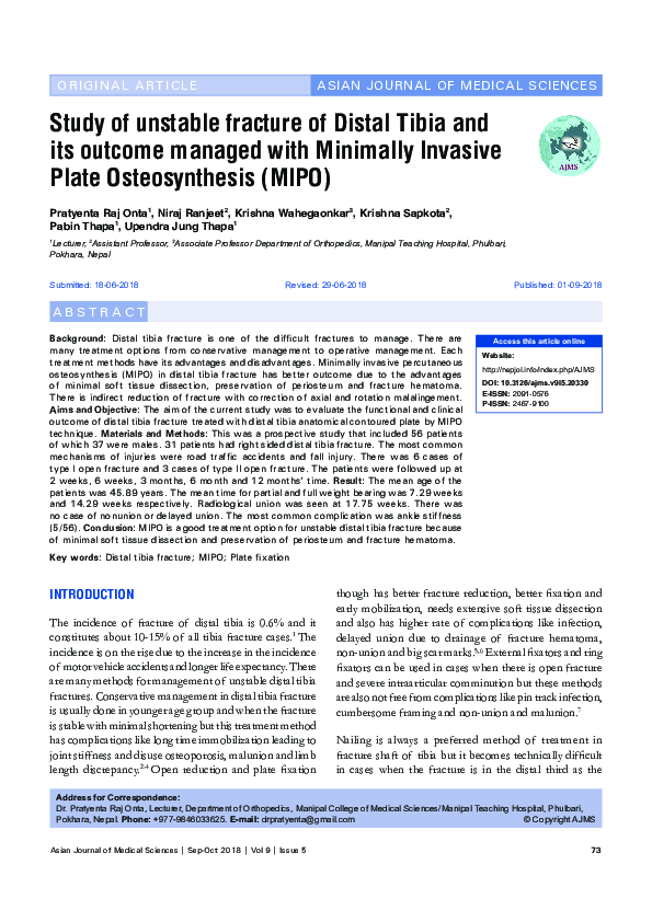 (PDF) Study of unstable fracture of Distal Tibia and its outcome ...
