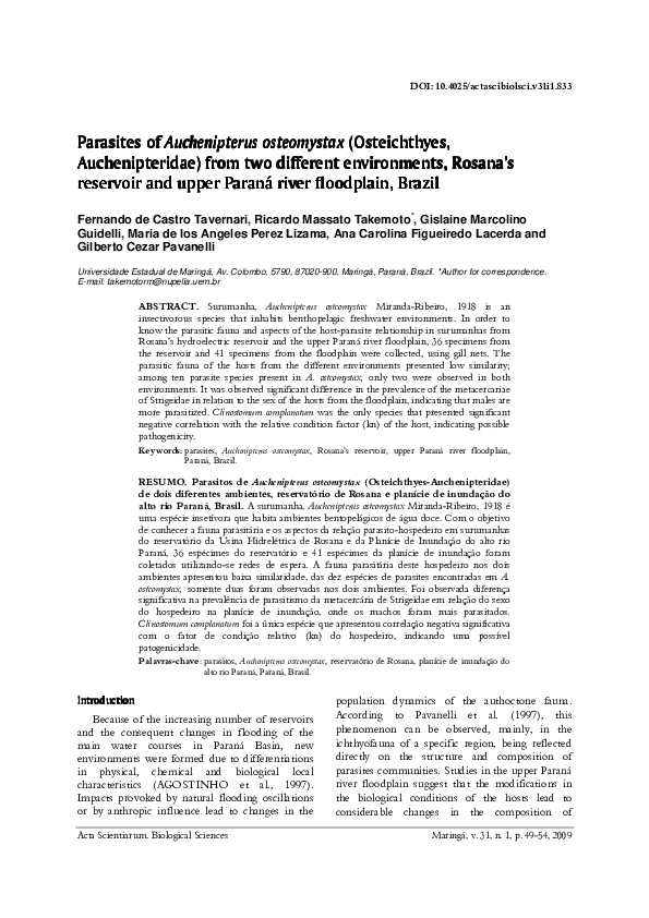 (PDF) Parasites of Auchenipterus osteomystax (Osteichthyes ...
