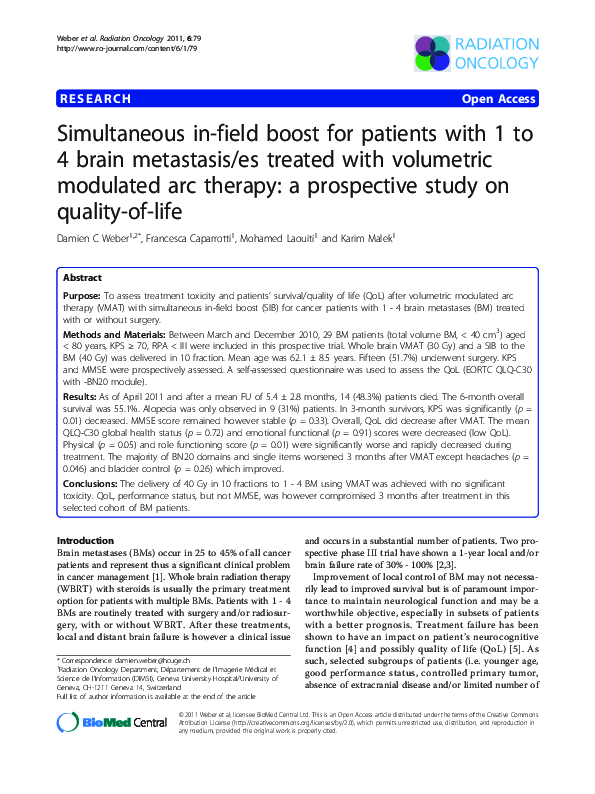 (PDF) Simultaneous in-field boost for patients with 1 to 4 brain metastasis/es treated with ...