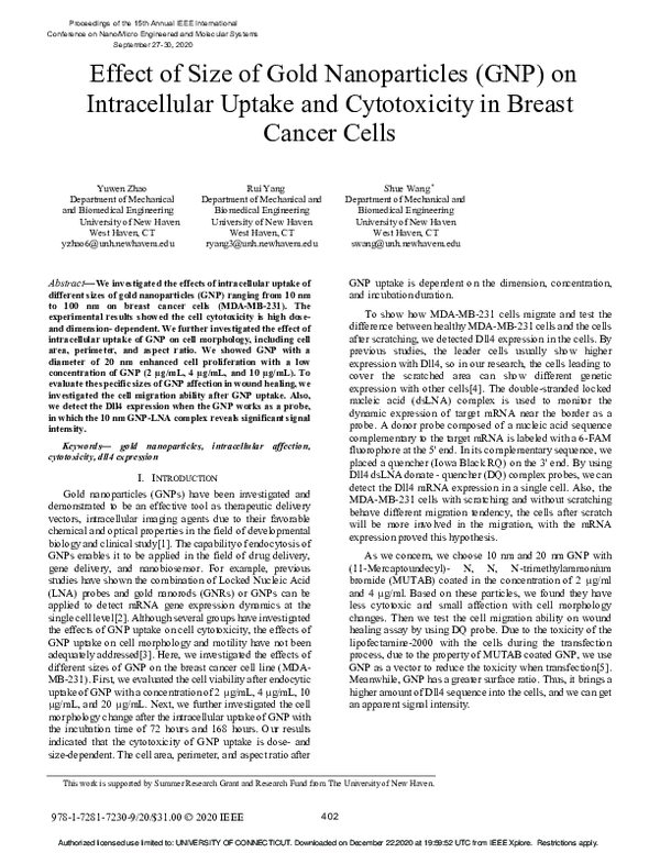 (PDF) Effect of Size of Gold Nanoparticles (GNP) on Intracellular ...