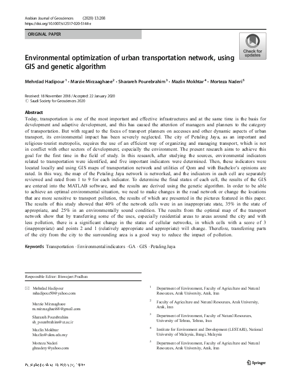 Pdf Environmental Optimization Of Urban Transportation Network Using Gis And Genetic Algorithm