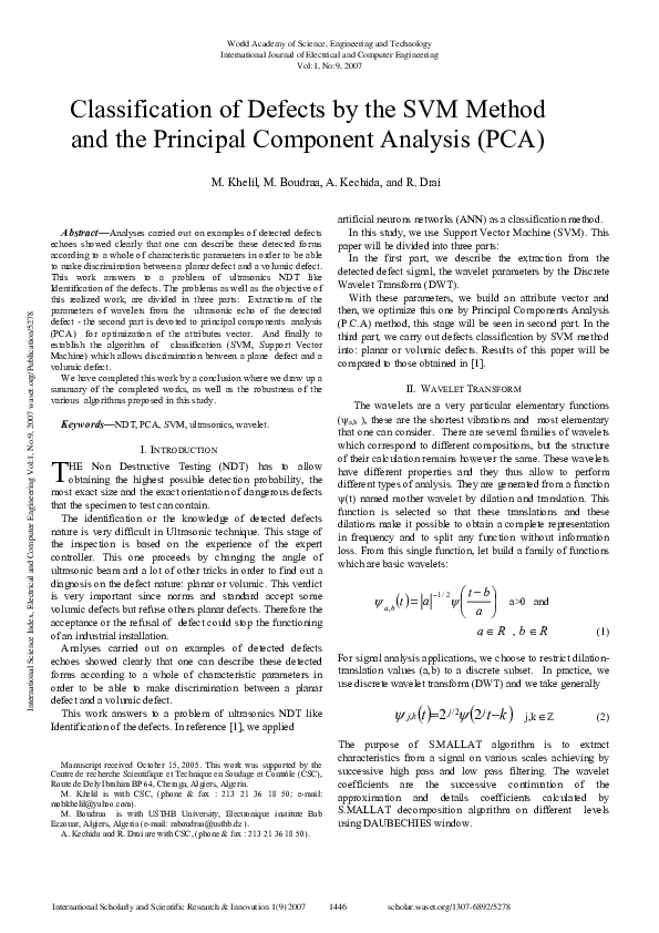 (PDF) Classification Of Defects By The Svm Method And The Principal Component Analysis (Pca)