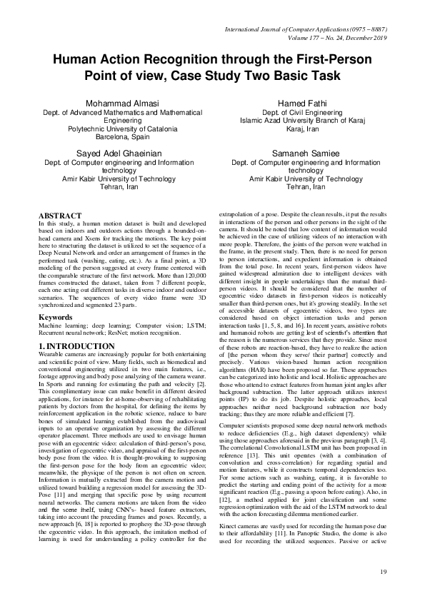 (PDF) Human Action Recognition through the First-Person Point of view, Case Study Two Basic Task