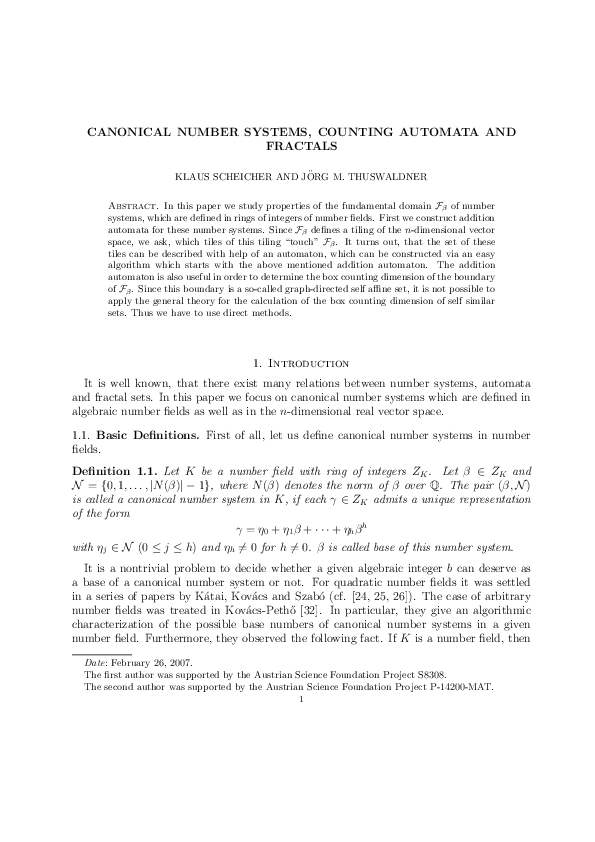 (PDF) Canonical number systems, counting automata and fractals