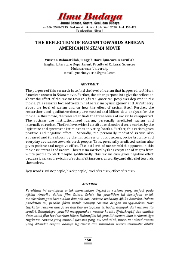 (PDF) The Reflection of Racism Towards African American in Selma Movie