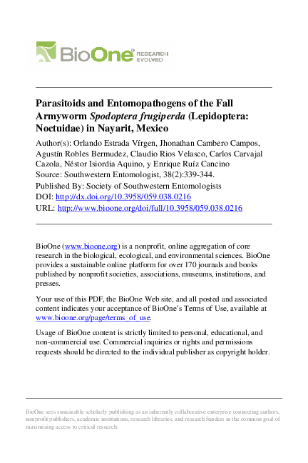(PDF) Parasitoids and Entomopathogens of the Fall ArmywormSpodoptera frugiperda(Lepidoptera ...