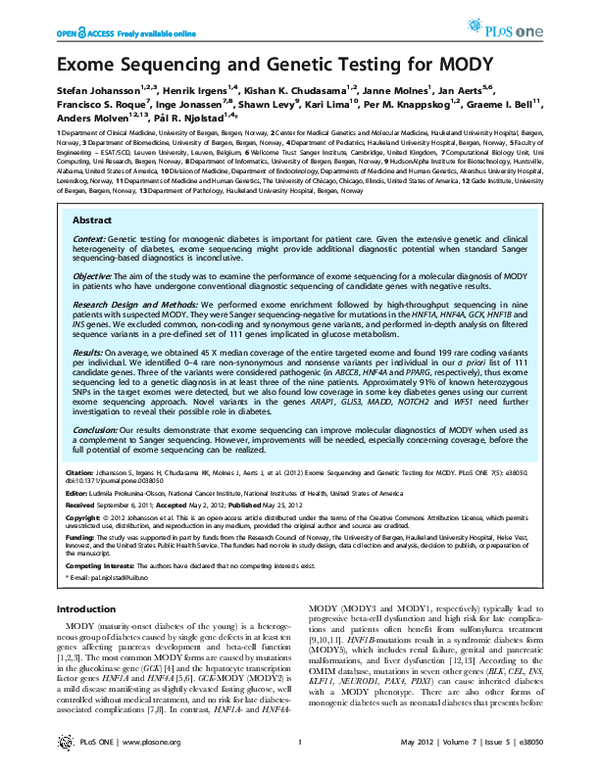 (PDF) Exome Sequencing and Genetic Testing for MODY
