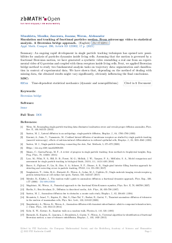 (PDF) Simulation and tracking of fractional particles motion. From microscopy video to ...