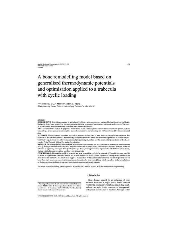 (PDF) A Bone Remodelling Model Based on Generalised Thermodynamic Potentials and Optimisation ...