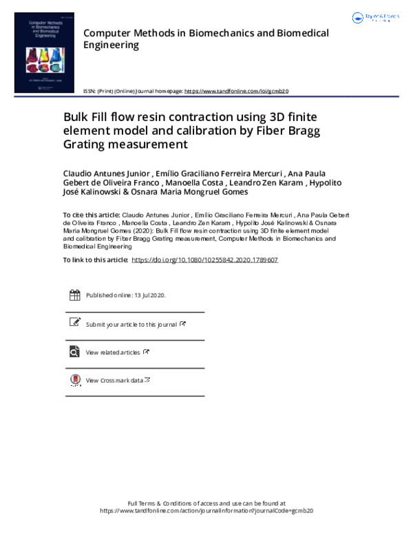 (PDF) Bulk Fill flow resin contraction using 3D finite element model and calibration by Fiber ...
