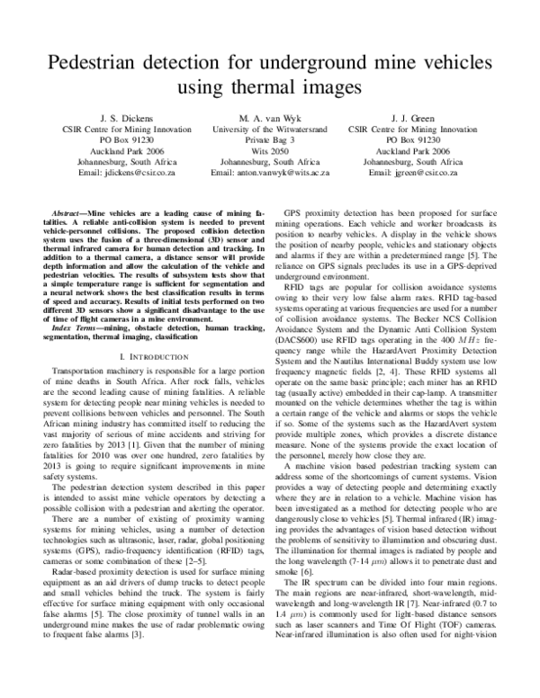 (PDF) Pedestrian detection for underground mine vehicles using thermal images