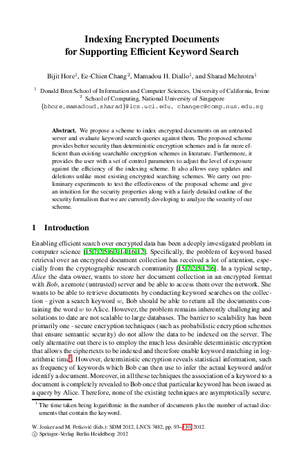 (PDF) Indexing Encrypted Documents for Supporting Efficient Keyword Search