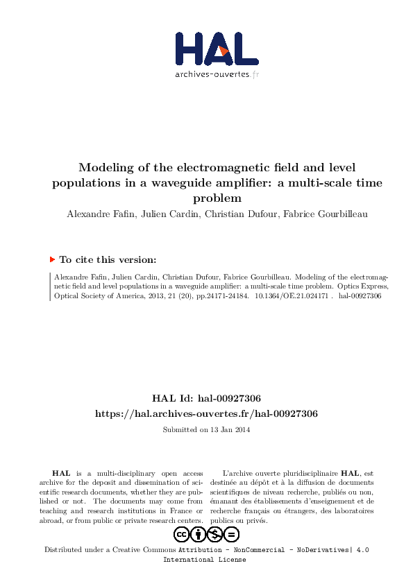 Pdf Modeling Of The Electromagnetic Field And Level Populations In A