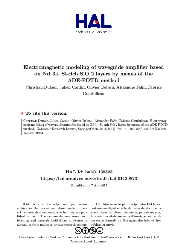 (PDF) Electromagnetic modeling of waveguide amplifier based on Nd3+ Si ...