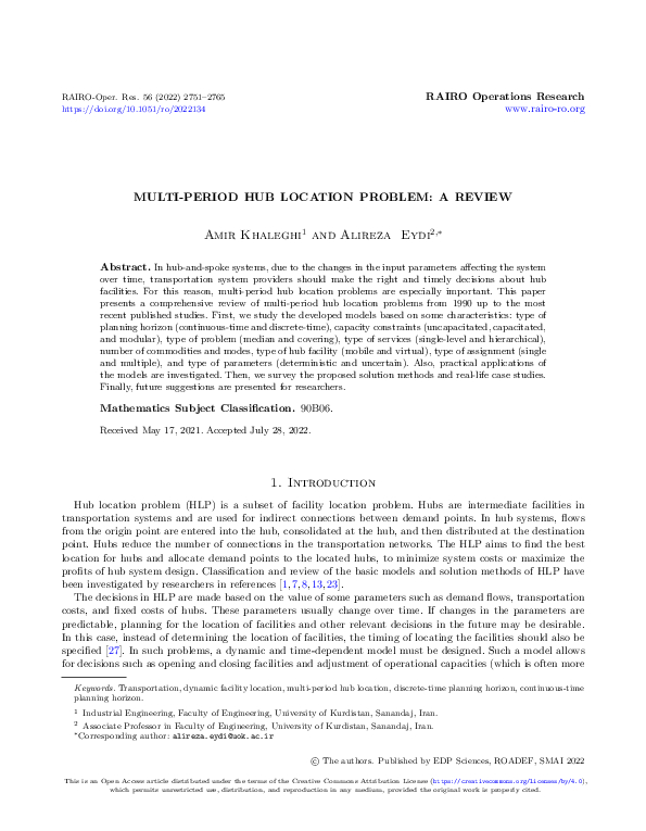 (PDF) Multi-period hub location problem: a review