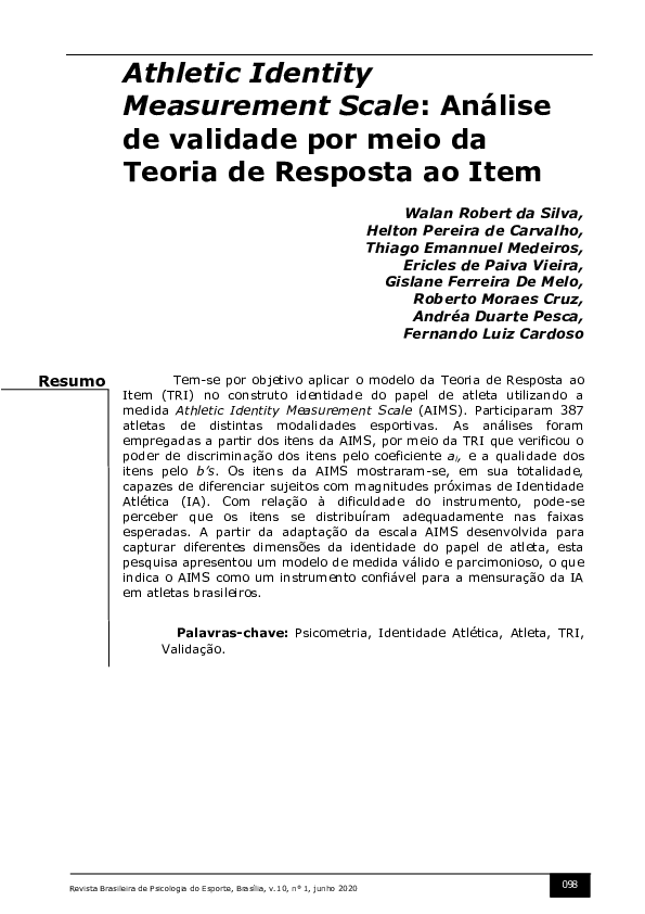 (PDF) Athletic Identity Measurement Scale: análise de validade por meio ...
