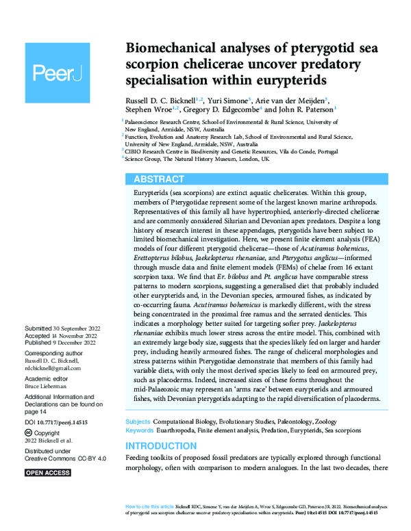 (PDF) Biomechanical analyses of pterygotid sea scorpion chelicerae ...