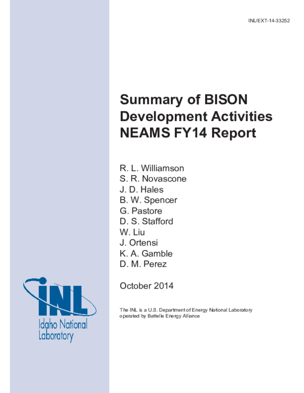 (PDF) Summary of BISON Development Activities: NEAMS FY14 Report