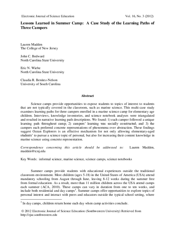 (PDF) Lessons Learned in Summer Camp: A Case Study of the Learning ...