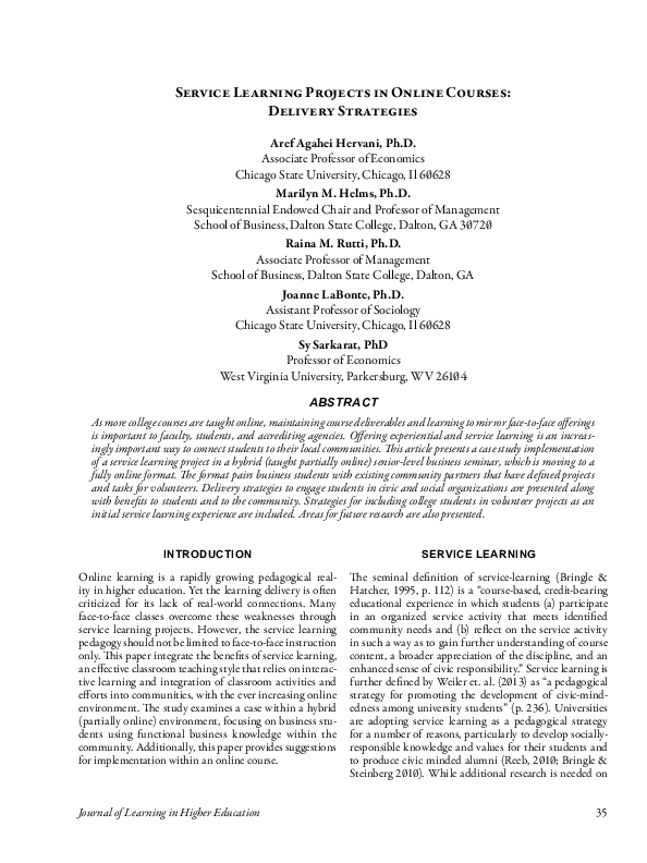 (PDF) Service Learning Projects in Online Courses: Delivery Strategies