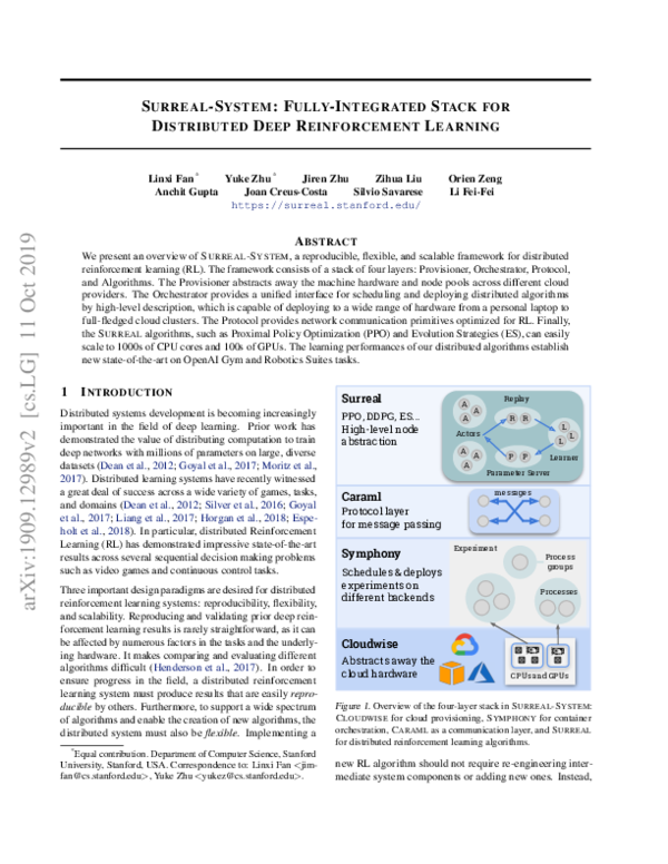 (PDF) SURREAL-System: Fully-Integrated Stack for Distributed Deep Reinforcement Learning