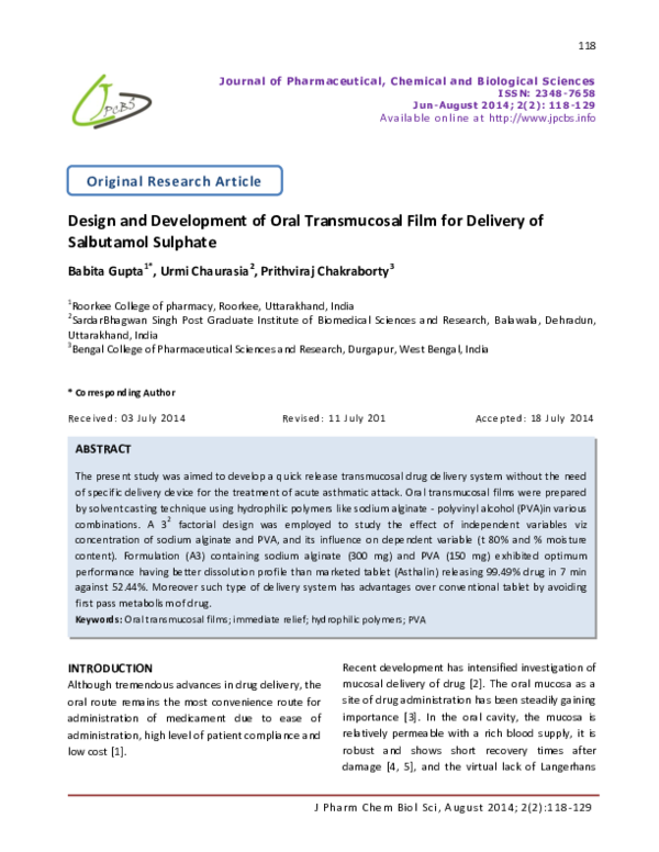 (PDF) Design and Development of Oral Transmucosal Film for Delivery of ...