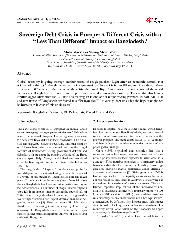 (PDF) Sovereign Debt Crisis in Europe: A Different Crisis with a “Less ...