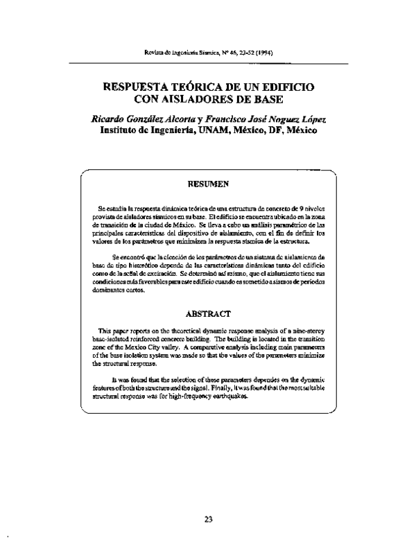 (PDF) Respuestas Teóricas De Un Edificio Con Aisladores De Base | Francisco Noguez - Academia.edu