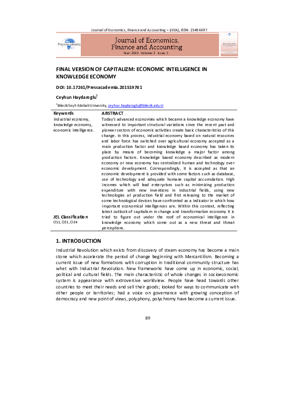(PDF) FINAL VERSION OF CAPITALIZM: ECONOMIC INTELLIGENCE IN KNOWLEDGE ...