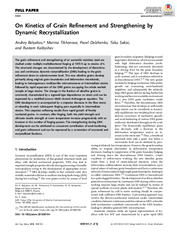 (PDF) On Kinetics of Grain Refinement and Strengthening by Dynamic ...