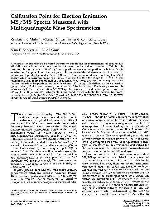 (PDF) Calibration Point for Electron Ionization MS / MS spectra ...
