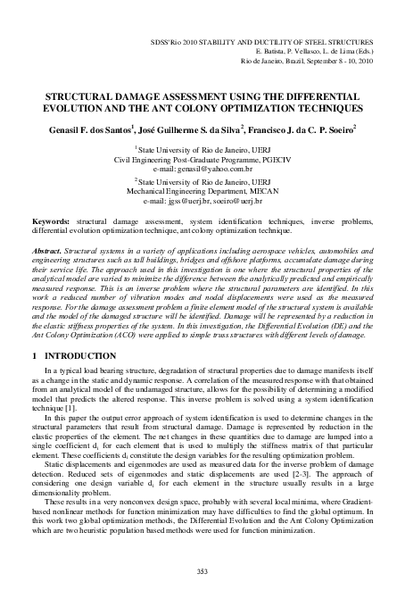 (PDF) Structural Damage Assessment Using the Differential Evolution and the Ant Colony ...
