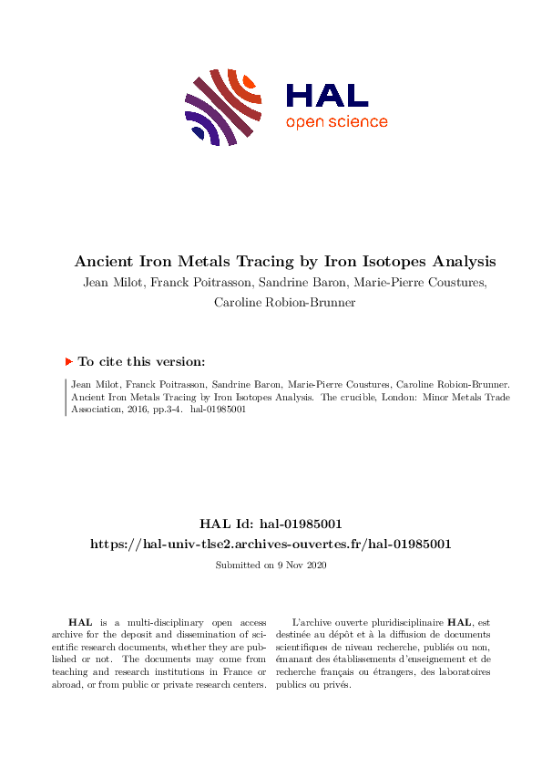 (PDF) Ancient Iron Metals Tracing by Iron Isotopes Analysis