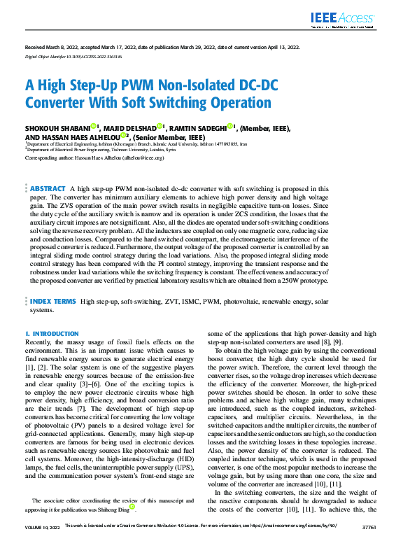 (PDF) A High Step-Up PWM Non-Isolated DC-DC Converter With Soft Switching Operation