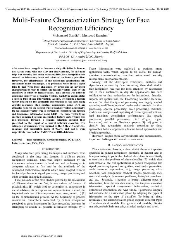 (PDF) Multi-feature characterization strategy for face recognition efficiency