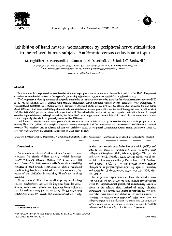 (PDF) Inhibition of hand muscle motoneurones by peripheral nerve ...