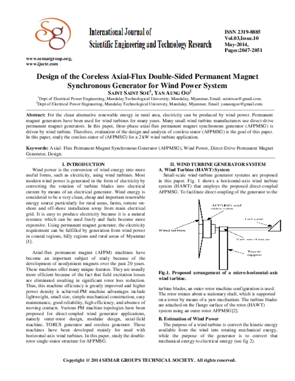 (PDF) Design of the Coreless Axial-Flux Double-Sided Permanent Magnet Synchronous Generator for ...