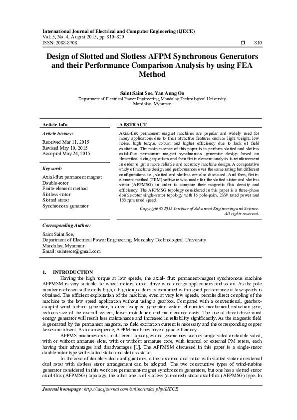 (PDF) Design of Slotted and Slotless AFPM Synchronous Generators and ...