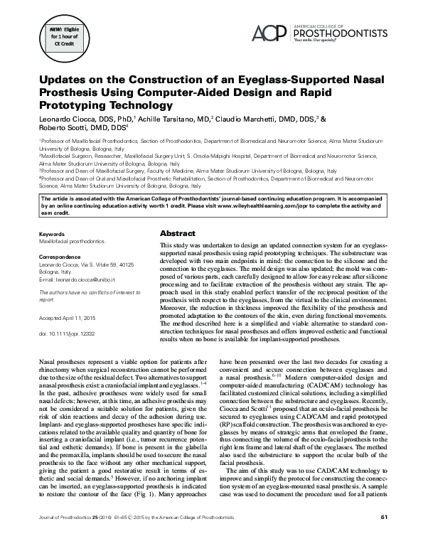 (PDF) Updates on the Construction of an Eyeglass-Supported Nasal ...