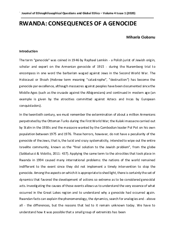 (PDF) Rwanda: Consequences of a Genocide
