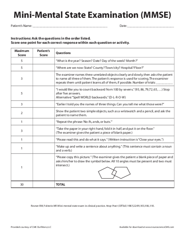 (PDF) Mini-Mental State Examination (MMSE)