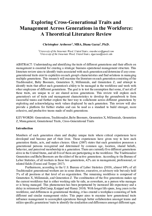 (PDF) Exploring Cross-Generational Traits and Management Across ...