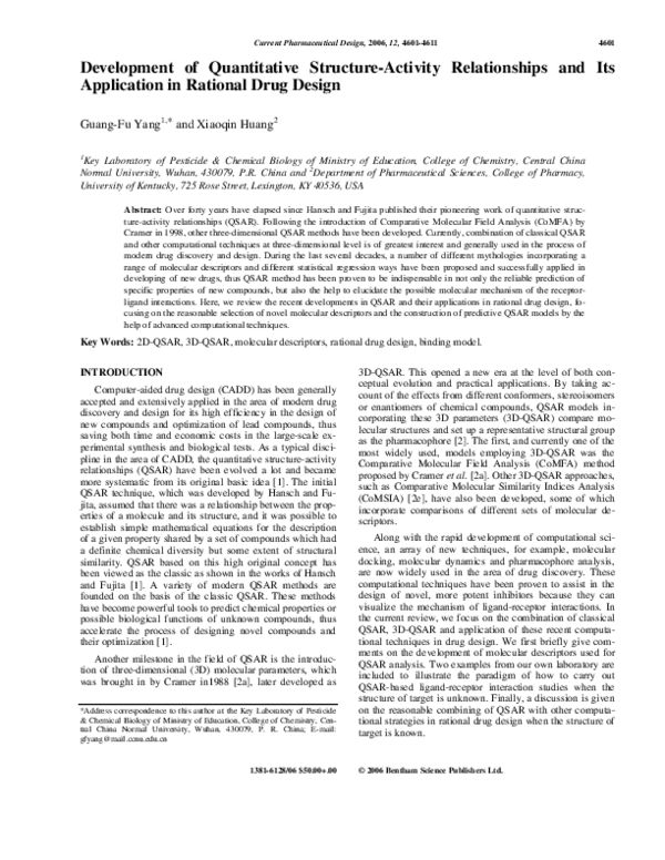 (PDF) Development of quantitative structure–activity relationship (QSAR) models to predict the ...