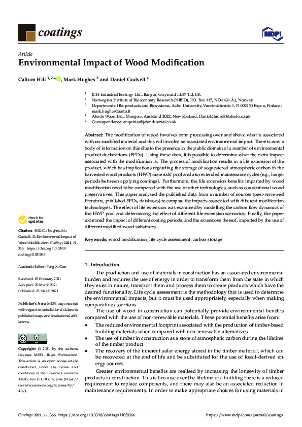 (PDF) Environmental Impact of Wood Modification