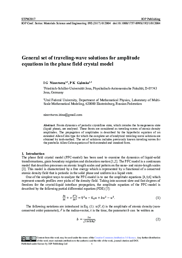 (PDF) Traveling-Wave Solutions in Phase Field Crystals