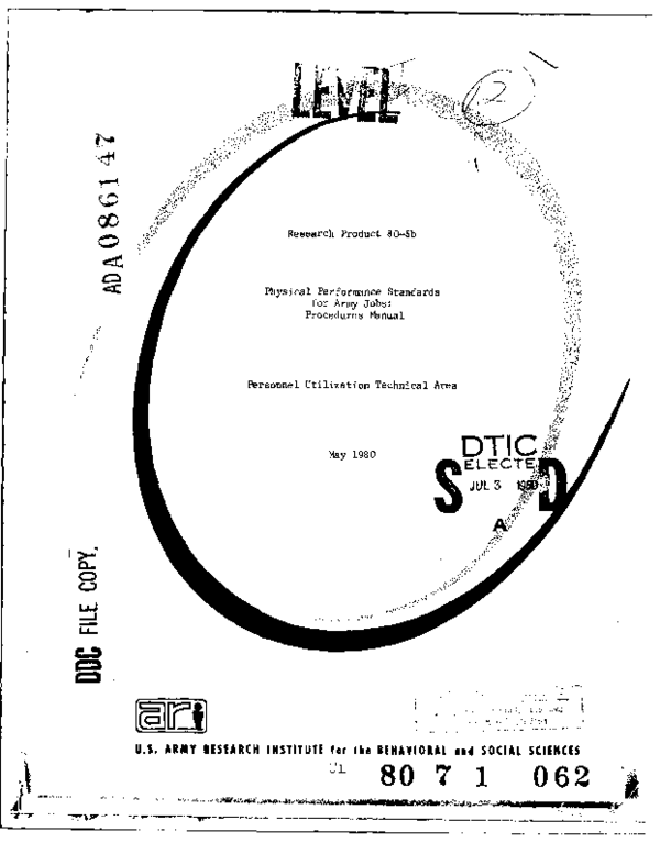 (PDF) Physical Performance Standards for Army Jobs: Procedures Manual ...