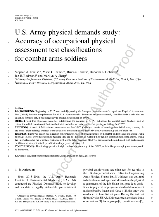 (PDF) U.S. Army physical demands study: Accuracy of occupational ...
