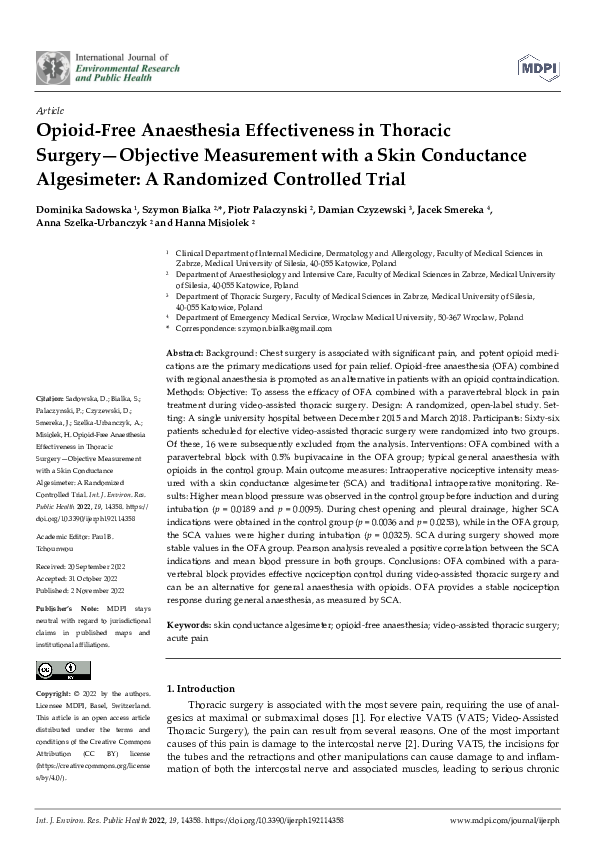 (PDF) Opioid-Free Anaesthesia Effectiveness in Thoracic Surgery ...